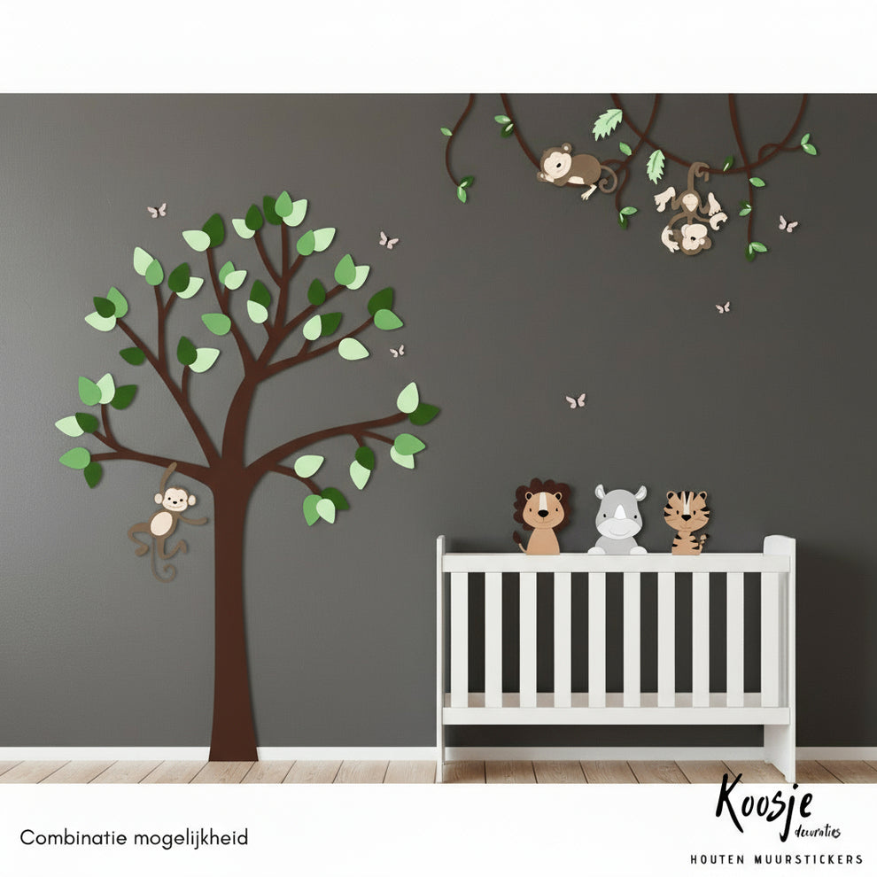 Houten muursticker - Vrijstaande boom - groene blaadjes – Koosje decoraties